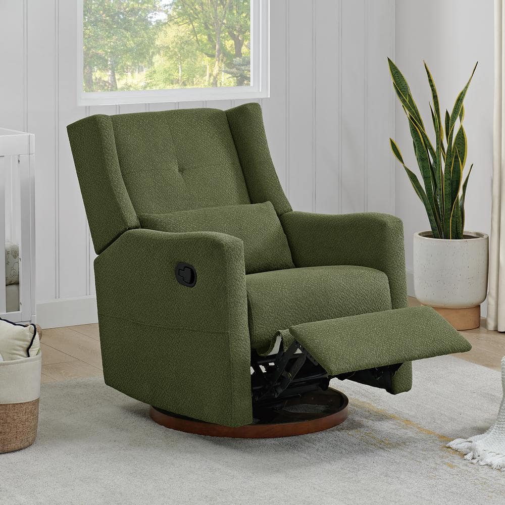 Spruce & Spring Quixara Moss Green Fabric Manual Swivel Glider Recliner ...