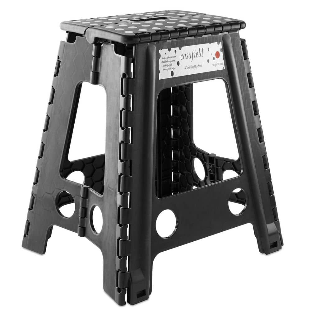 Casafield 1-Step 18 in. Black Plastic Step Stool, (2.5 ft. Reach Height ...
