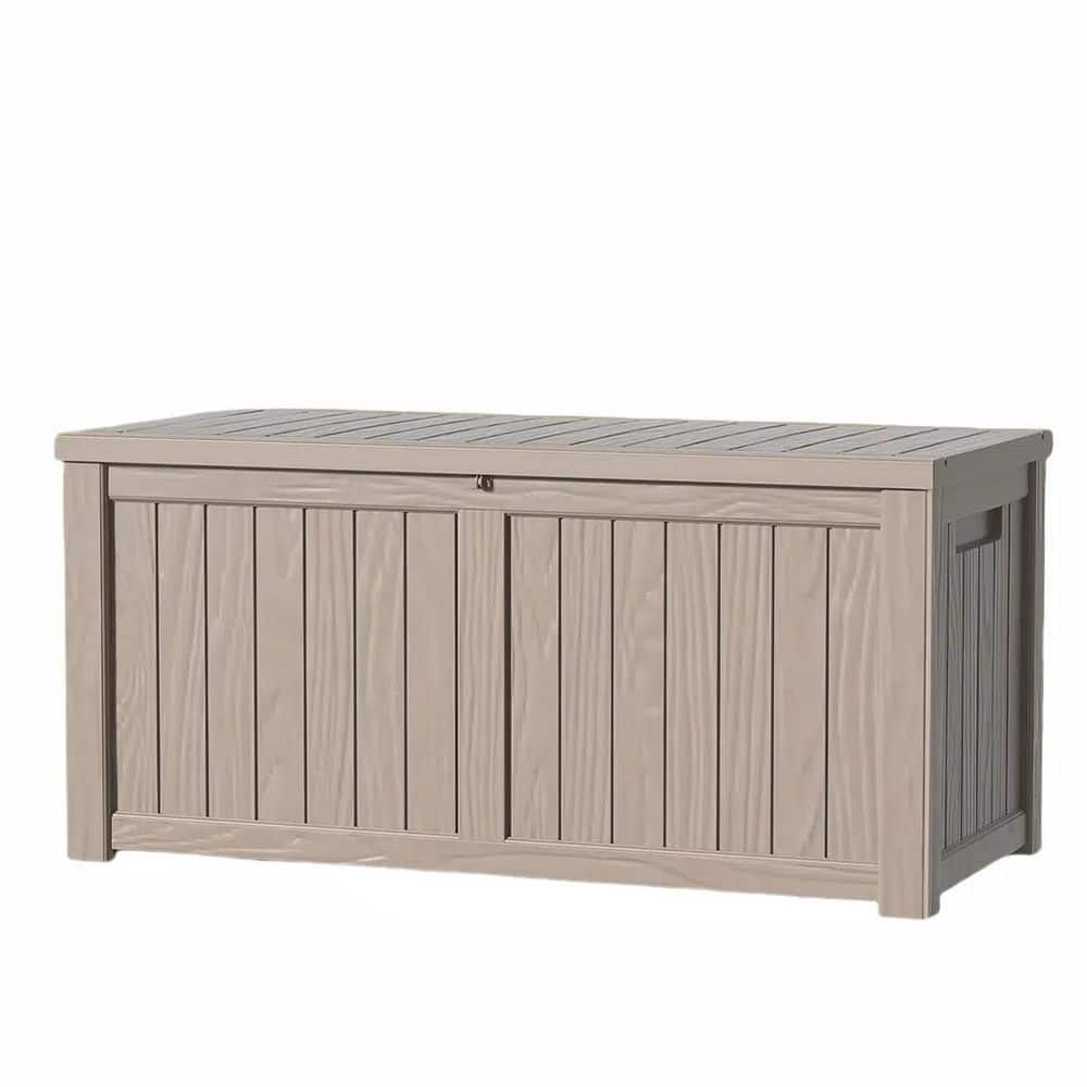 GWRGWR 120 Gal. Large Plastic Outdoor Storage Deck Box in khaki DC120K ...