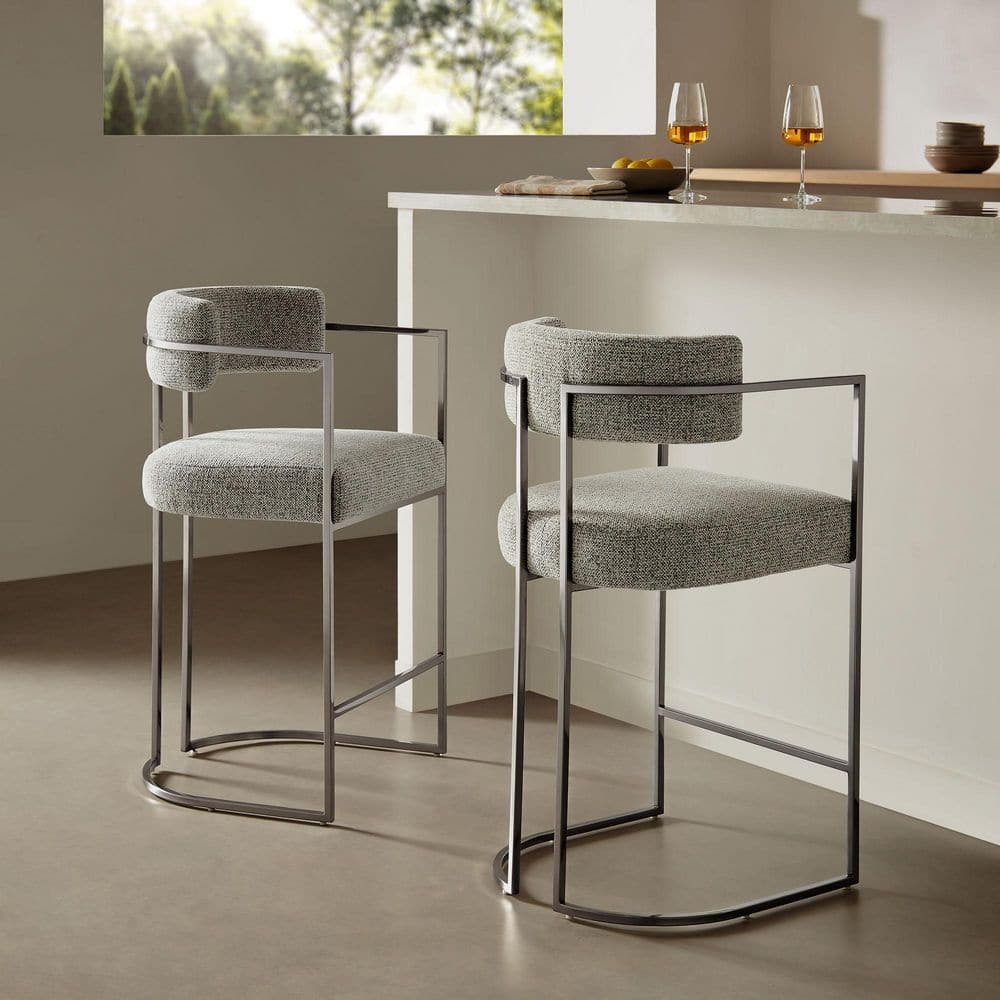 MODWAY Huron Modern Barrel Counter Stool with Sled Base in Silver Wheat ...