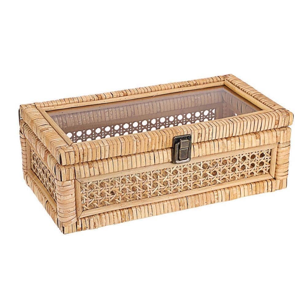 Reviews for Natural 12.6 in. x 6.7 in. Rattan Decorative Box Wicker ...