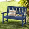 LUE BONA Navy Blue 2-Person Plastic Outdoor Bench with Cup Holder All ...