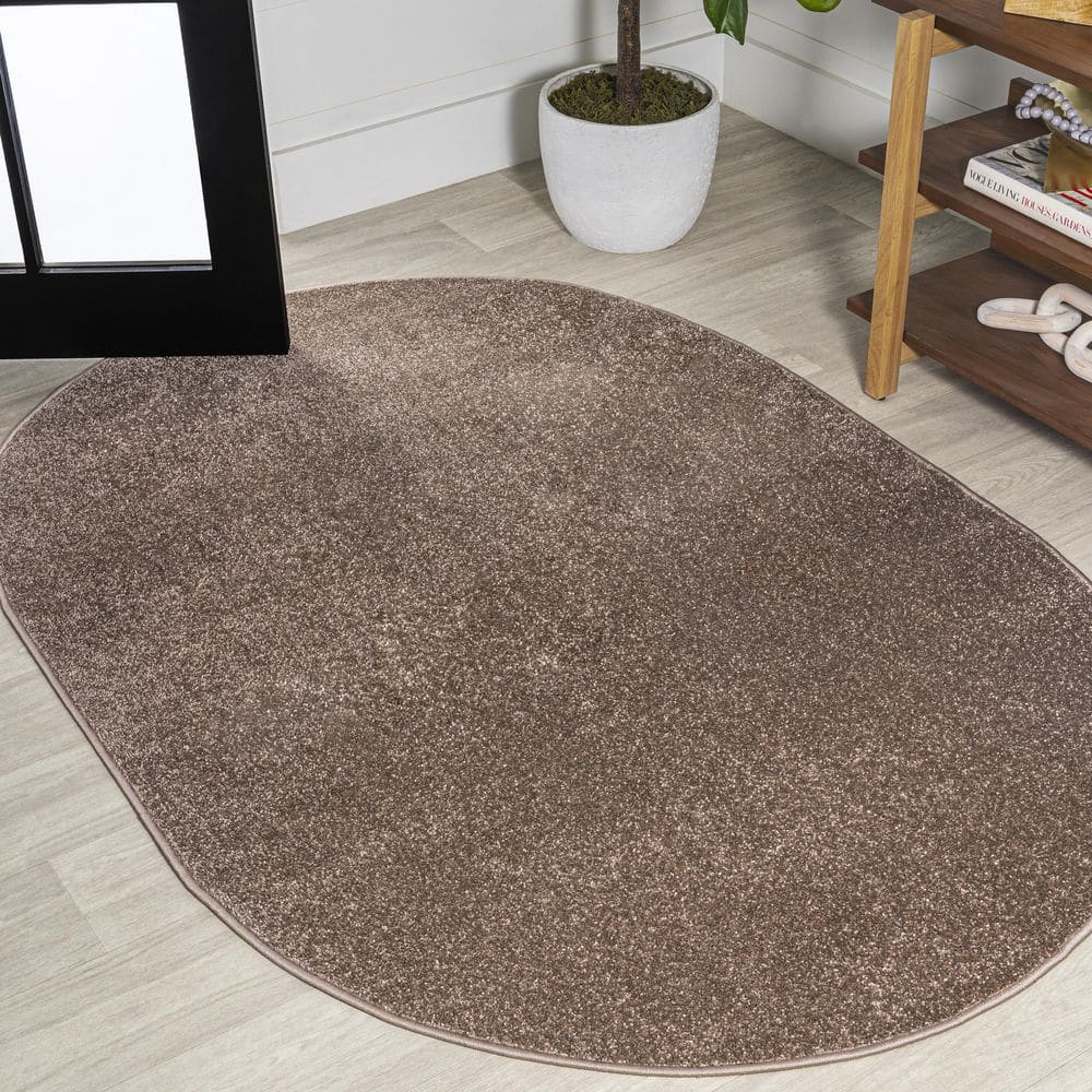 JONATHAN Y Haze Solid Low-Pile Brown 3 ft. x 5 ft. Oval Area Rug ...