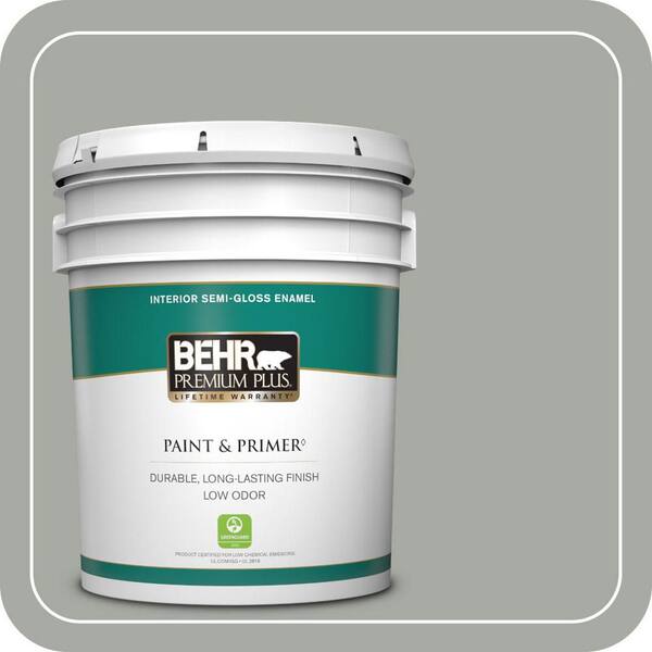 BEHR PREMIUM PLUS 5 gal. #ECC-35-1 Silver Clouds Semi-Gloss Enamel Low ...