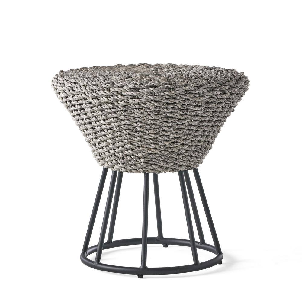 18.75 in. W Gray Wicker Rattan Side Table, Accent Table Table-1 - The ...