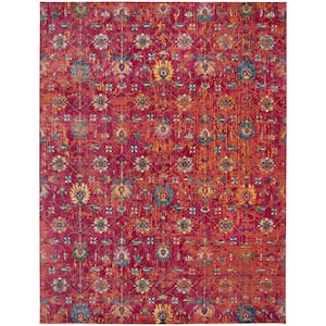 SAFAVIEH Merlot 9 ft. x 12 ft. Red/Multi Distressed Floral Area Rug ...