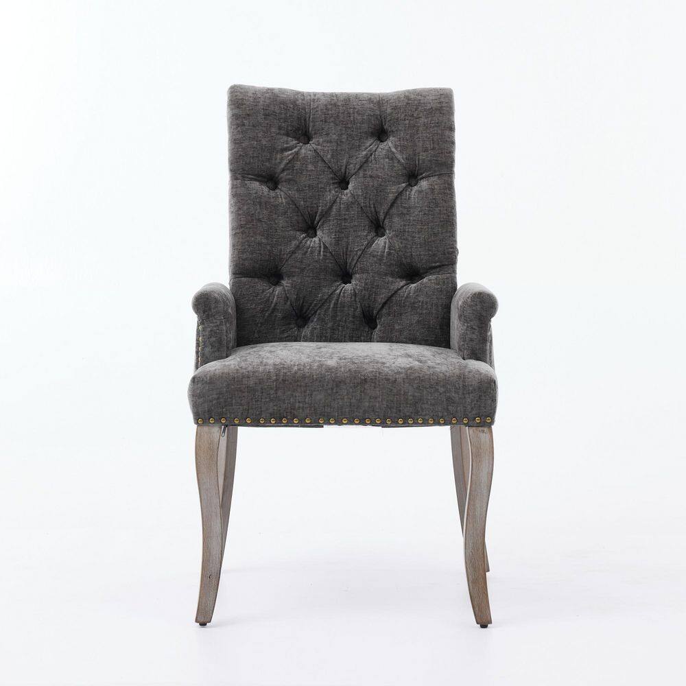 Seafuloy 27.2 in. Gray Chenille Accent Dining Chair with Curved Solid ...