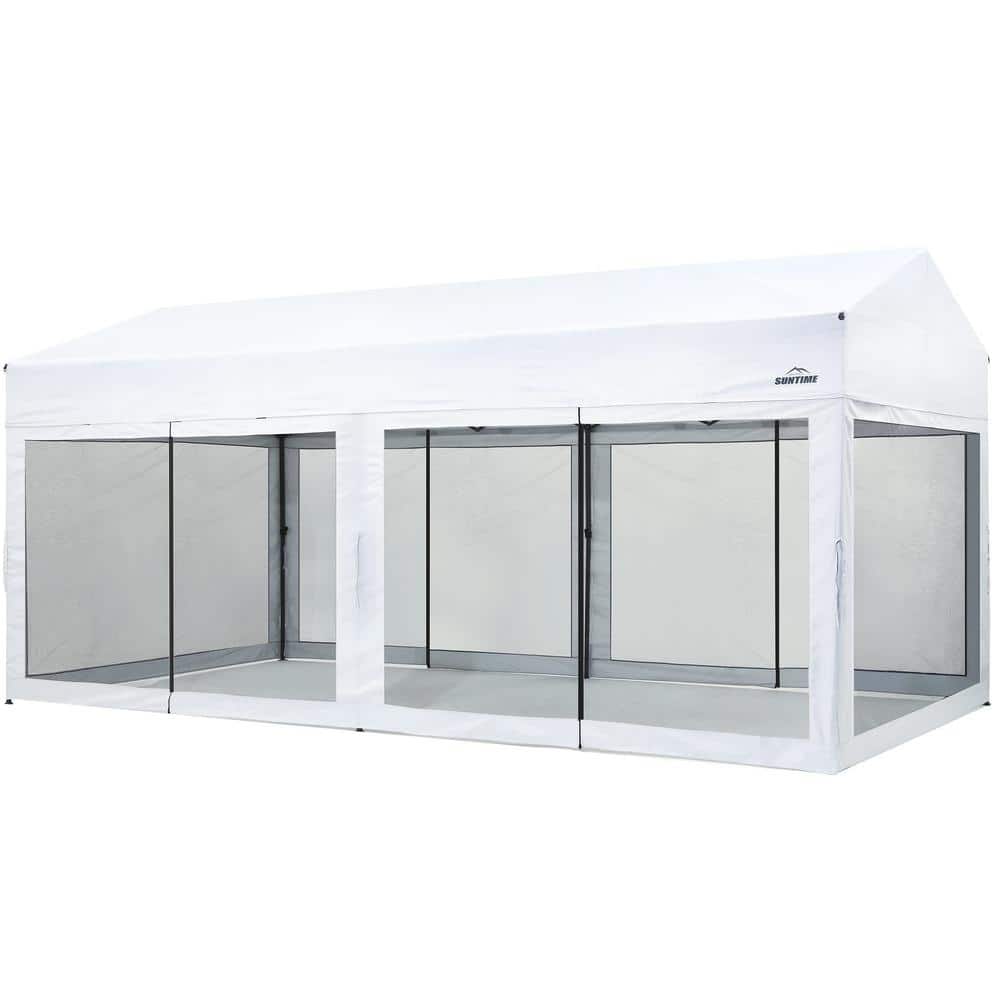 JUJABU 10 ft. x 20 ft. White Rectangular Pop-Up Canopy with Removable ...
