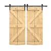 CALHOME 60 in. x 84 in. K-Series Solid Core Unfinished DIY Wood Double Bi-Fold Barn Doors with ...