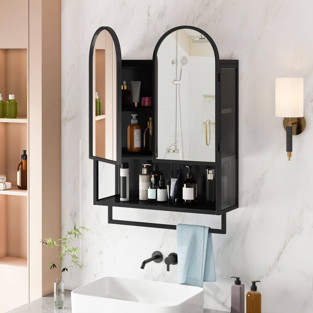 RKZHOPT 23.62 in. W x 32.68 in. H Double-Arched Metal Medicine Cabinet ...