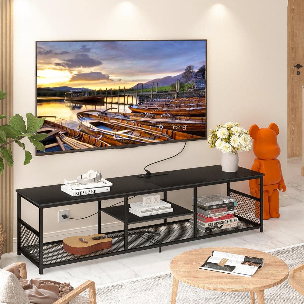 VECELO TV Stand with Power Outlets for Televisions up to 70", 62" Media ...