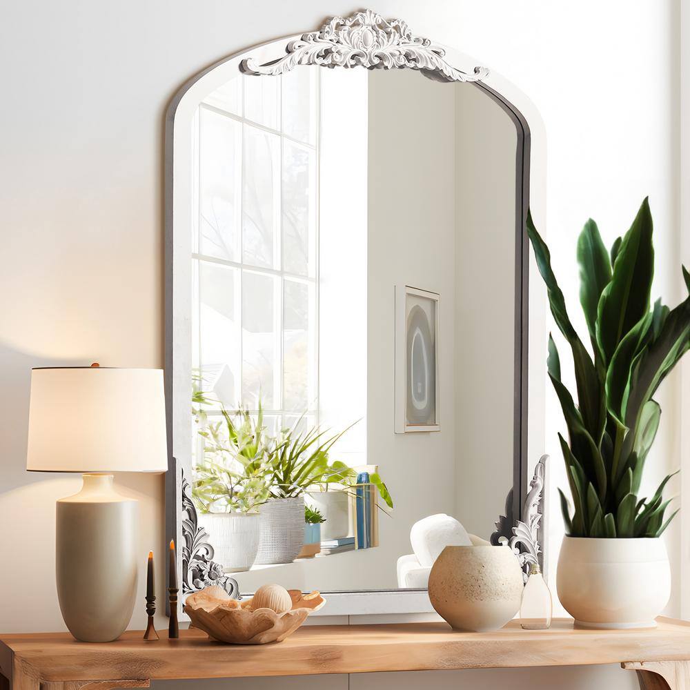 Lirago 24 in. W x 36 in. H Classic Arched Solid Wood Framed Wall Mirror ...