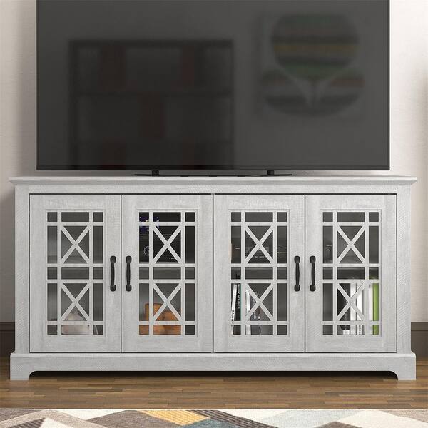 GALANO Isadora 59.6 in. Dusty Gray Oak 4 Door Tv Stand 1500 Fits TV ft ...