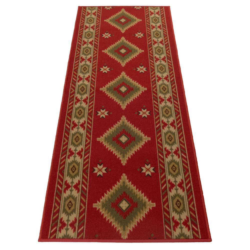 RugStylesOnline Southwestern Red 36 in. W x 84 in. L Stair Runner 21 sq ...