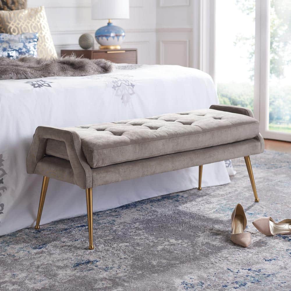 SAFAVIEH Everdeen Silver Grey/Gold Entryway Bench With Cushion 47.64 in ...