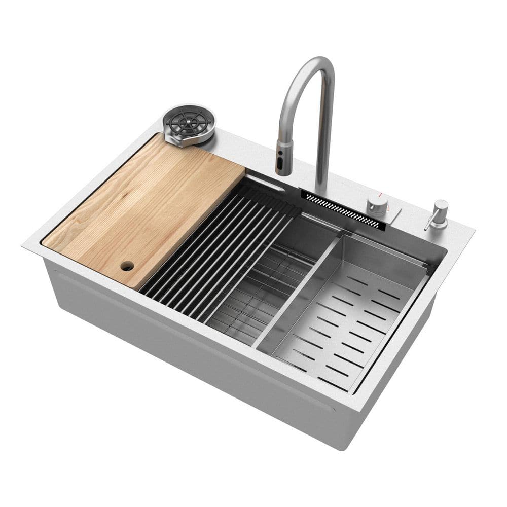 FUFU&GAGA 33.2 in. Drop-in Single Bowl Silver 304 Stainless Steel ...