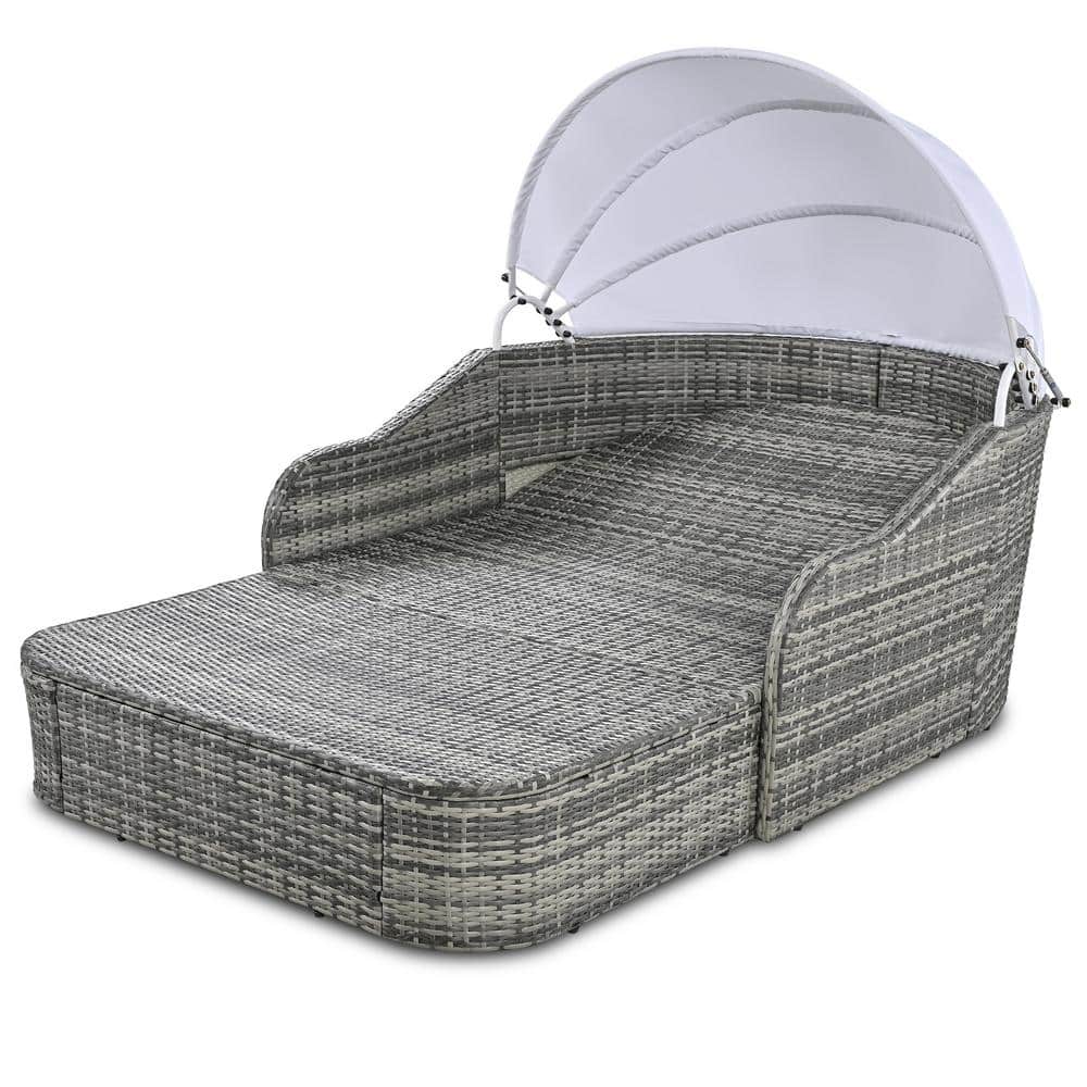 Nestfair Wicker Outdoor Double lounge Day Bed with Adjustable Canopy ...
