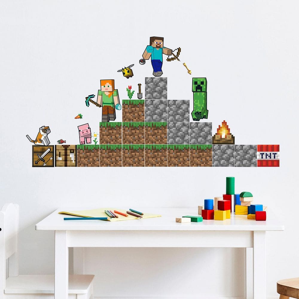 RoomMates 39-Piece 18 in. x 34.75 in. Brown Minecraft Blocks Build Your ...