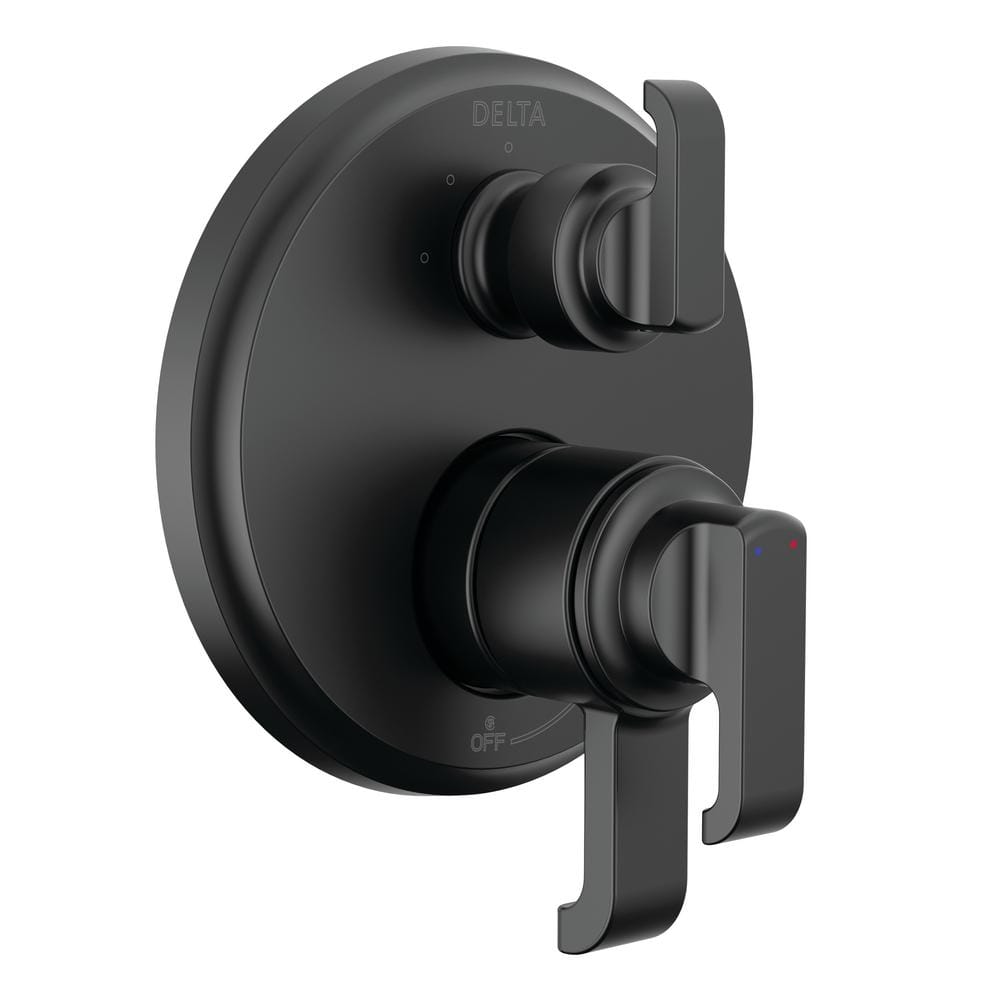 Delta Tetra 2-Handle Wall-Mount Valve Trim Kit 3-Setting Int. Div. in Matte Black (Valve Not ...