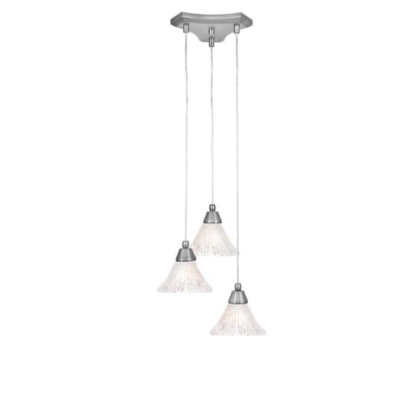 Condor 3 Light Brushed Nickel, Cluster Pendant Light with 7 in. Frosted ...