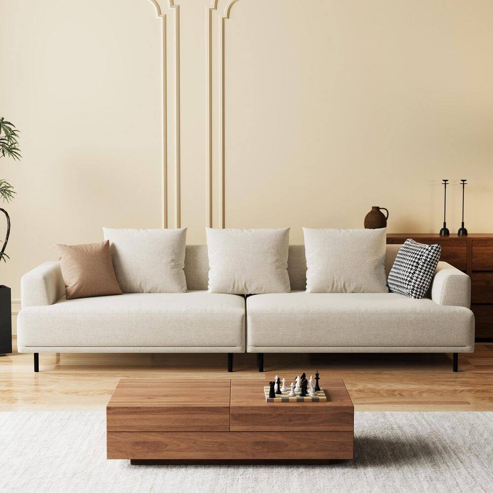 THE RIGHT PATH 7.48 in. Square Arm Fabric Square Sofa 109.44 in. Beige ...