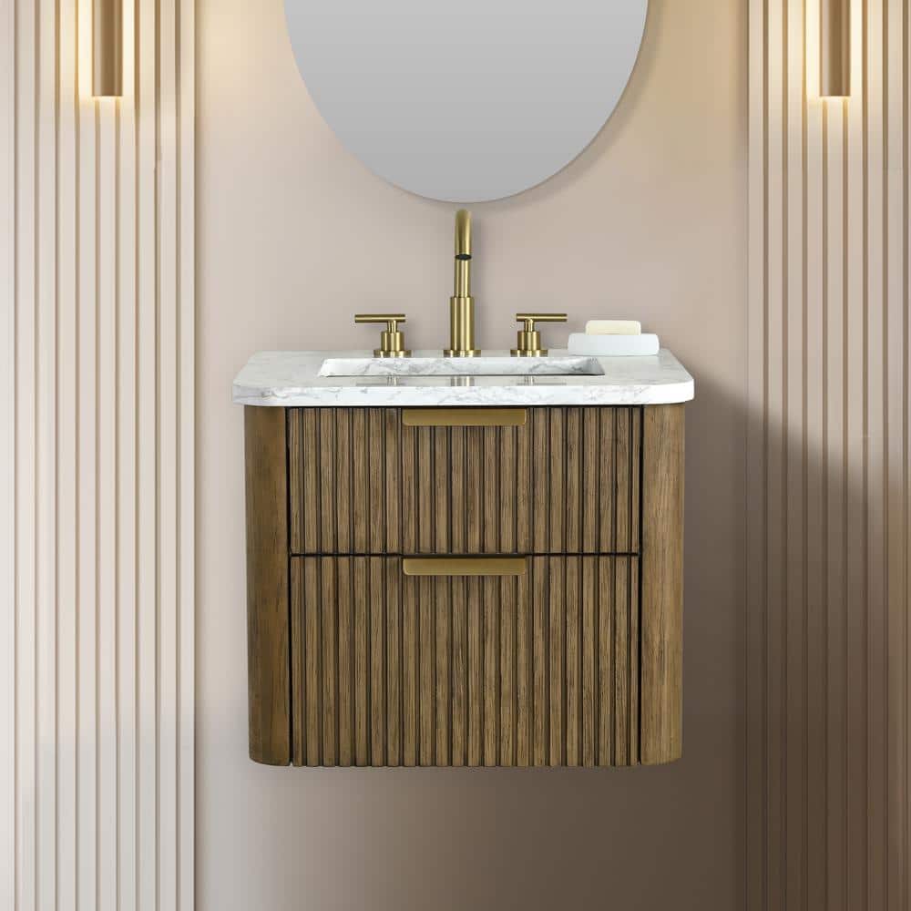 SUDIO Warren 24 in. W Floating Bath Vanity in Aged Oak with Engineered ...