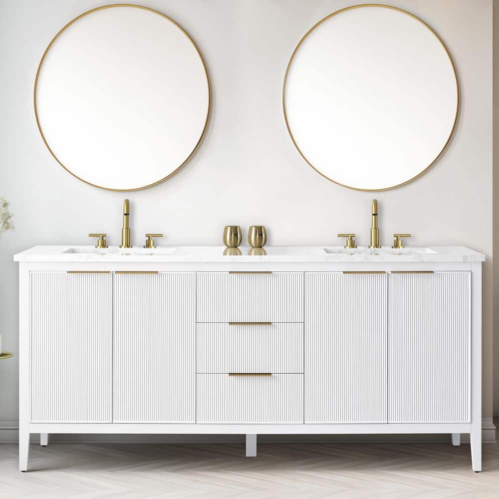 SUDIO Emma 72 in. W Bath Vanity in White with Engineered Stone Top in ...