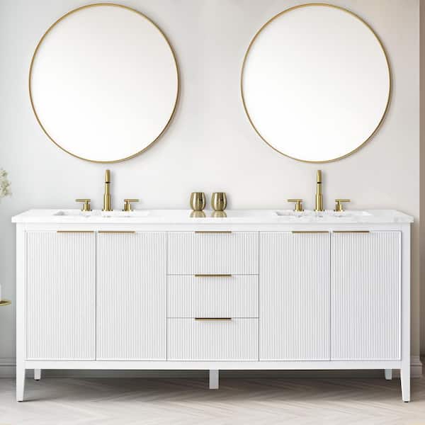 SUDIO Emma 72 in. W Bath Vanity in White with Engineered Stone Top in ...