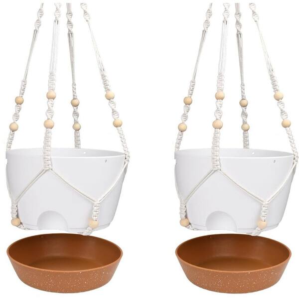 Primehome 2-Pack 10 in. Self-Watering Plastic Hanging Planters w ...