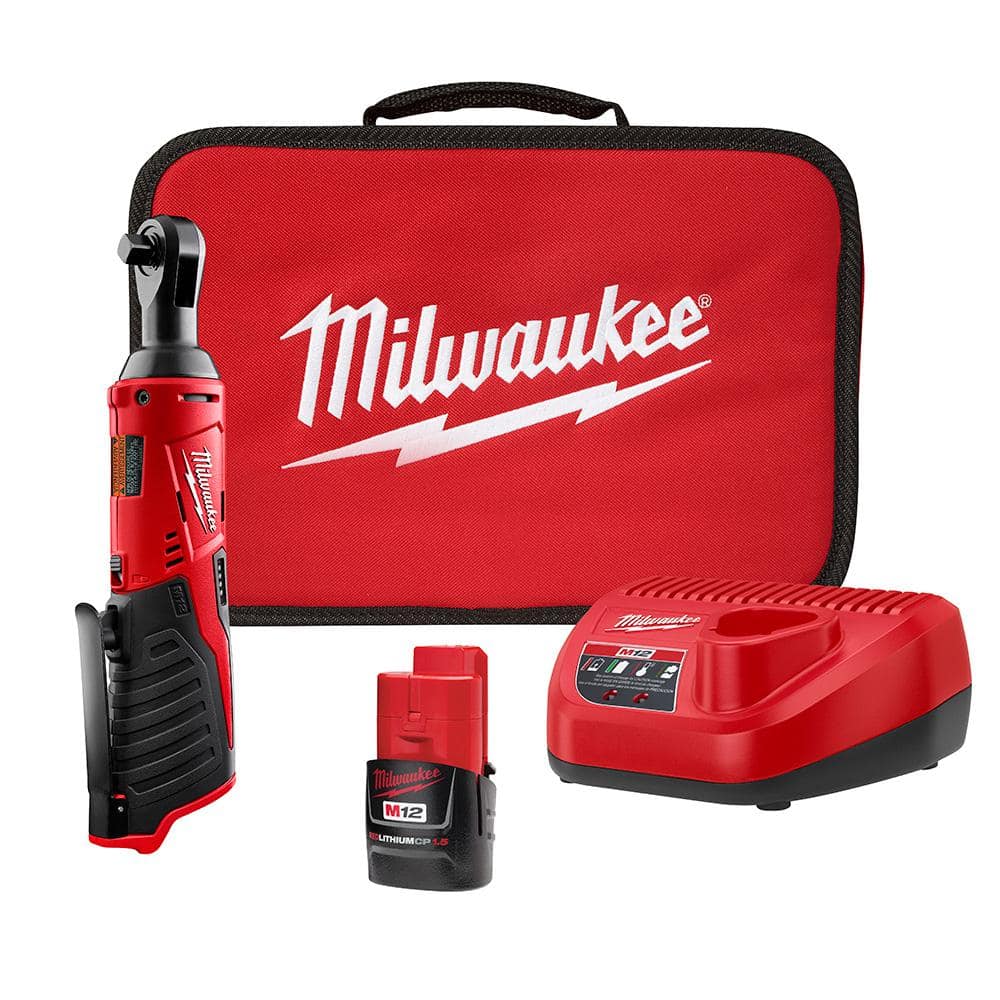 Milwaukee M12 12V 3/8 in. Lithium-Ion Cordless Ratchet Kit with 1.5 Ah ...