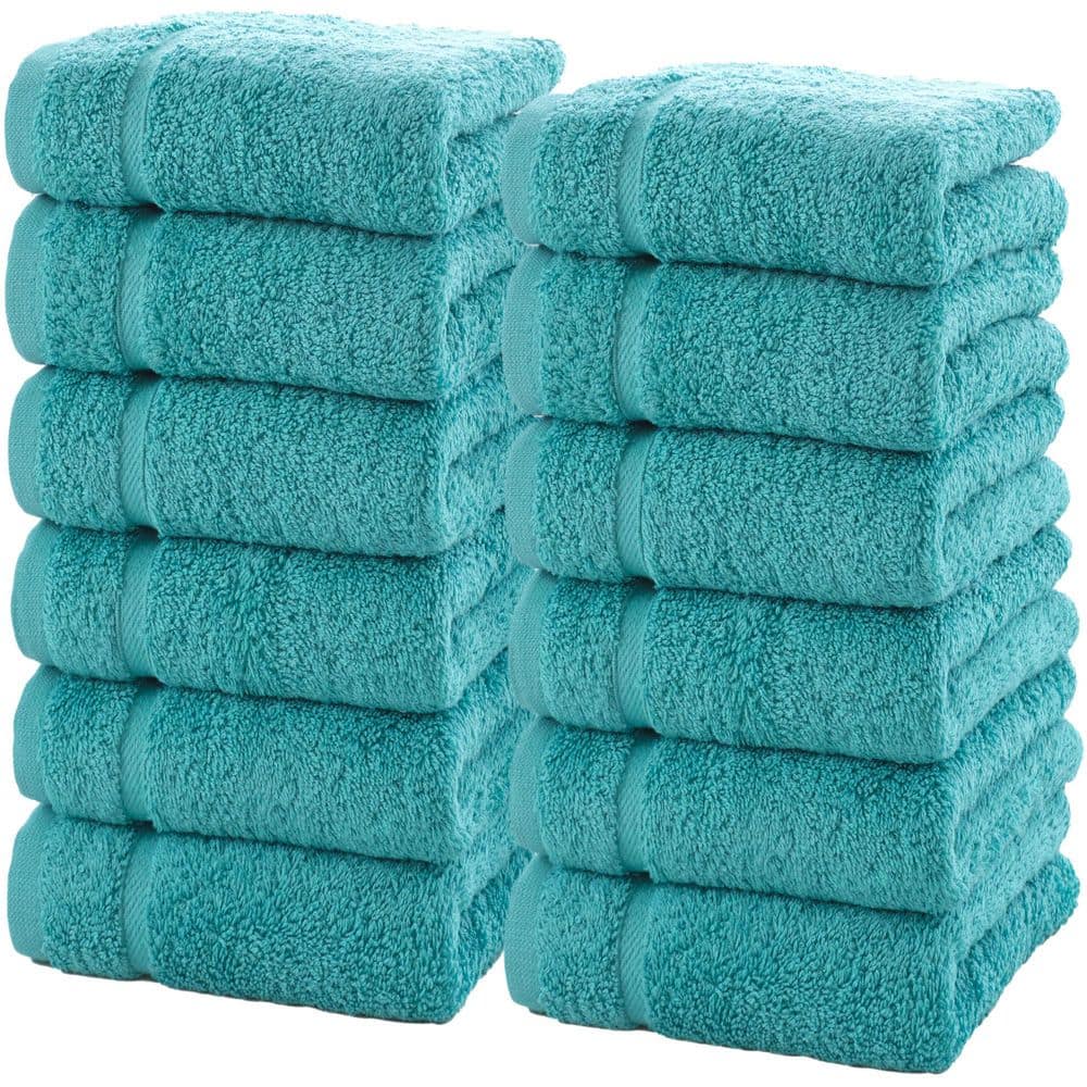 Hawmam Linen 12-Piece Teal Luxury Cotton Washcloths 13 x 13 -Premium ...