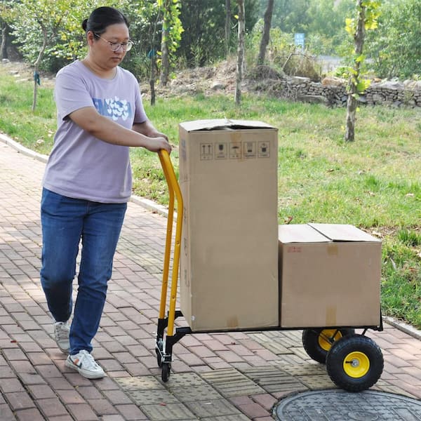 Black + Yellow Hand Truck Heavy Duty Platform Metal Cart with Swivel ...