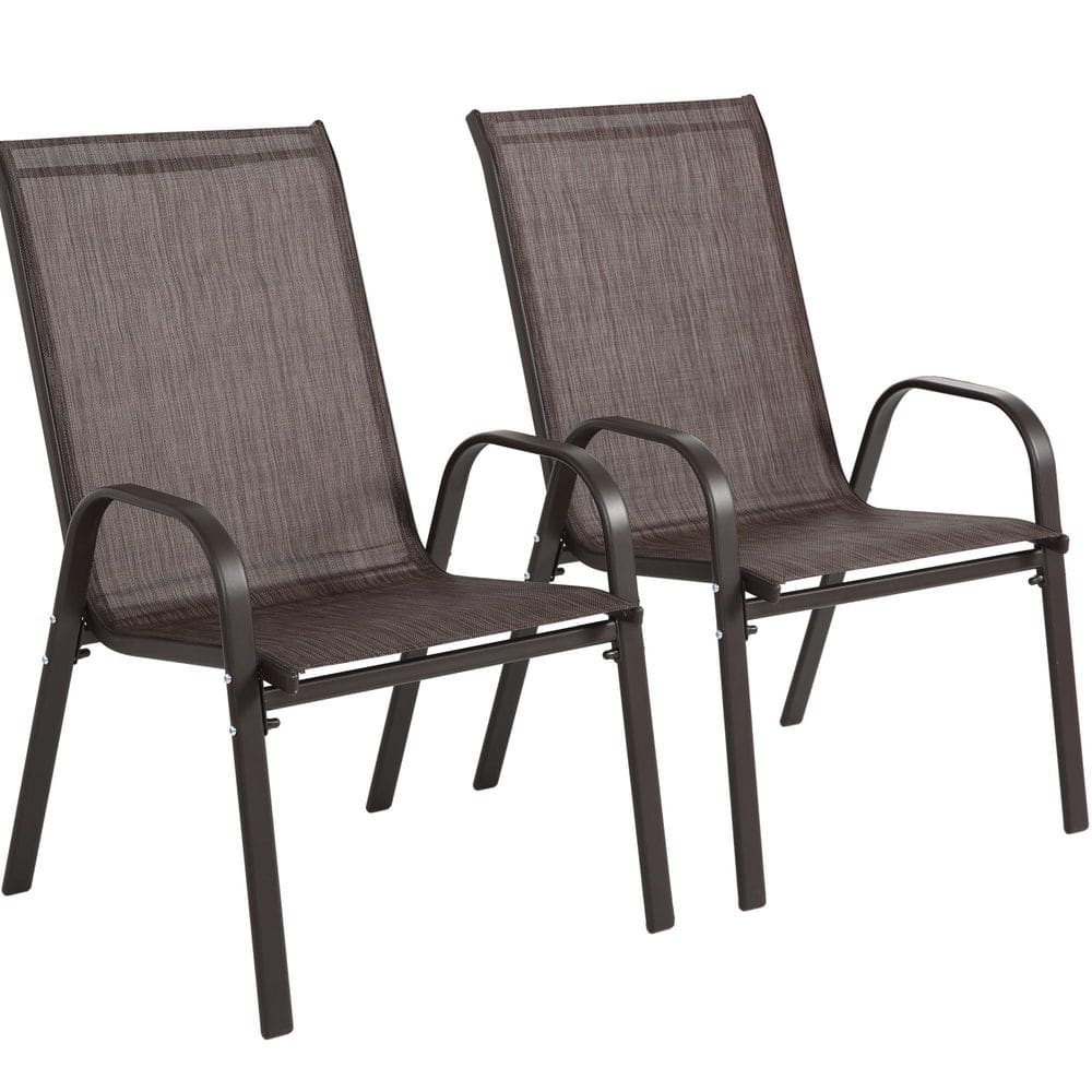 2-Piece Steel Patio Brown Chairs, Outdoor Camping Chairs with ...