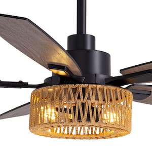 LuminFan 52 in. Indoor Matte Black Layered Caged Ceiling Fan with Light ...