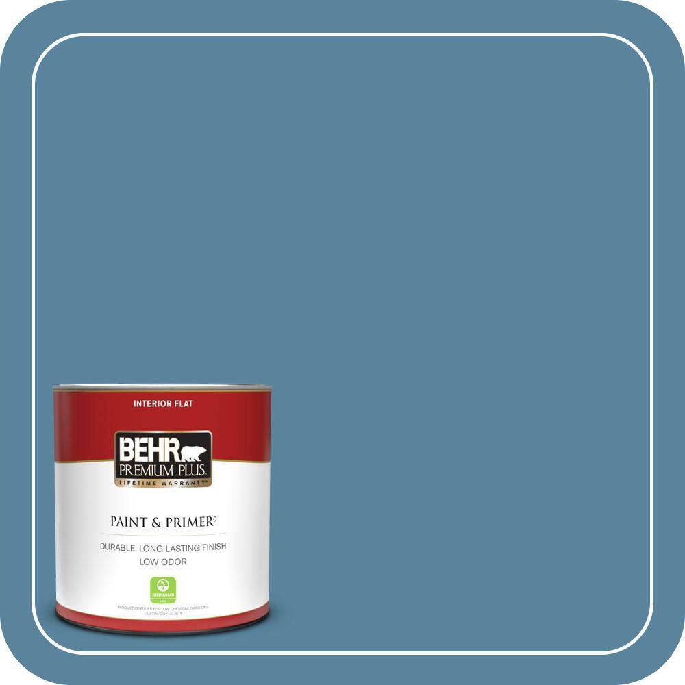BEHR PREMIUM PLUS 1 qt. #BIC-38 Honest Blue Flat Low Odor Interior ...