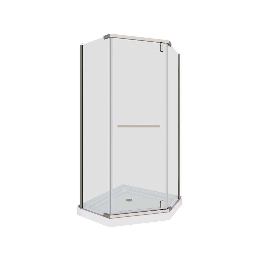 JimsMaison 36 in. W x 72 in. H Neo-Angle Pivot Semi Frameless Corner Shower Enclosure in Chrome ...