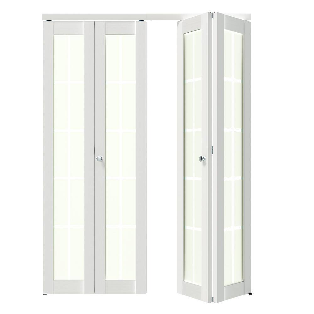 TENONER 60 in. x 80 in. Frosted Glass, Solid Core, White, 10-Lite, MDF ...
