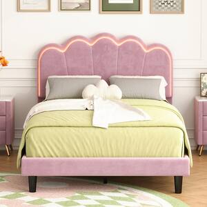 Harper & Bright Designs Pink Wood Frame Full Size PU Leather ...