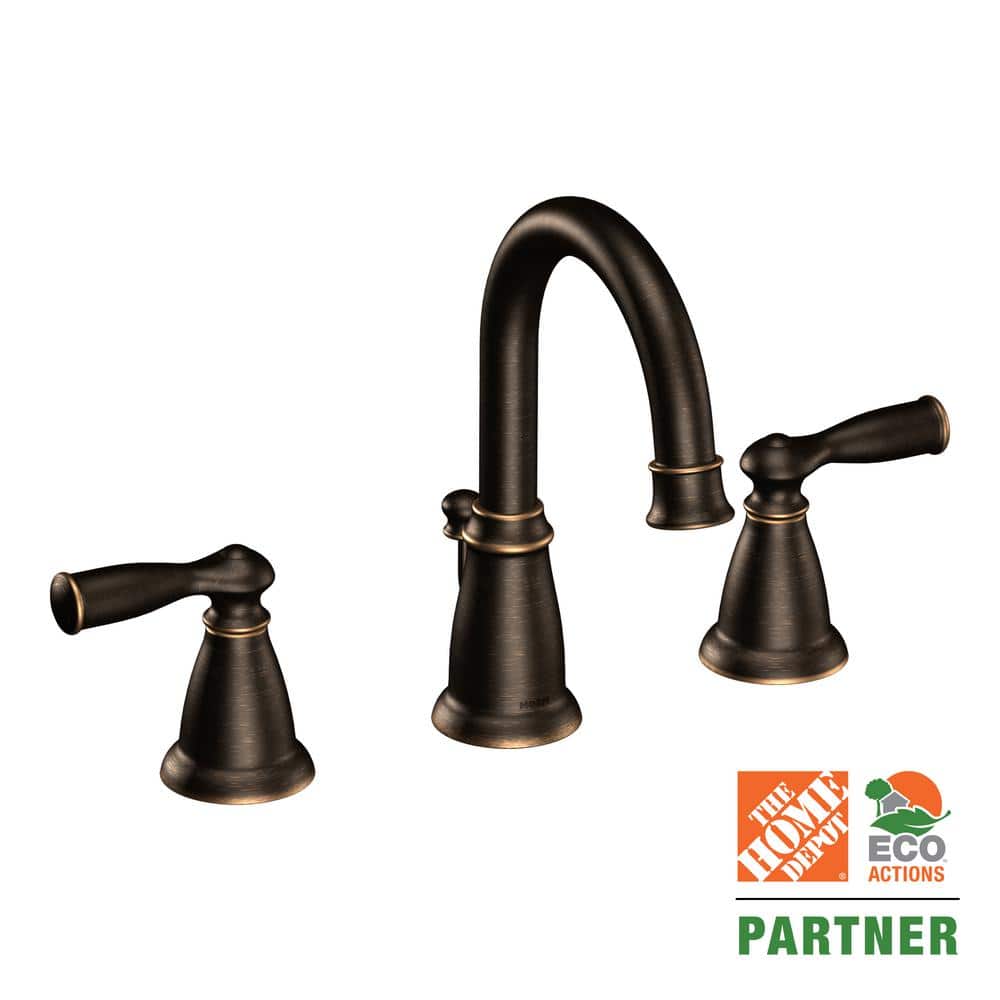 MOEN Banbury 8 in. Widespread 2-Handle High-Arc Bathroom Faucet in Mediterranean Bronze ...