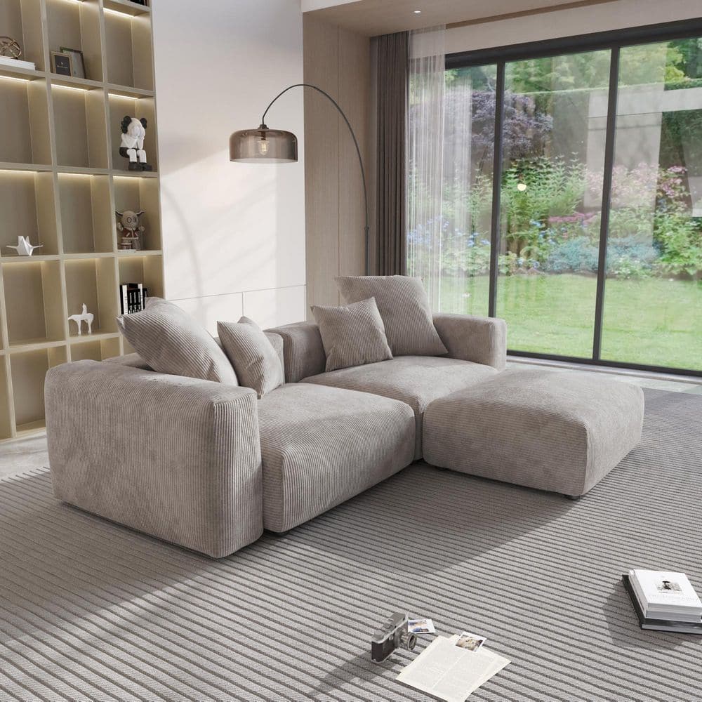 J&E Home 3-Piece 102 in Corduroy Velvet Living Room Modular Sofa Free ...