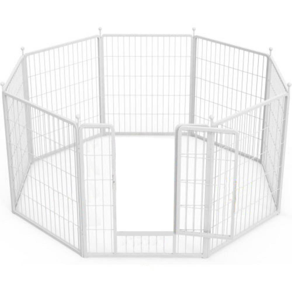 Tidoin 32 in. 8 Panels White Metal Heavy Duty Portable Garden Fence Pet ...