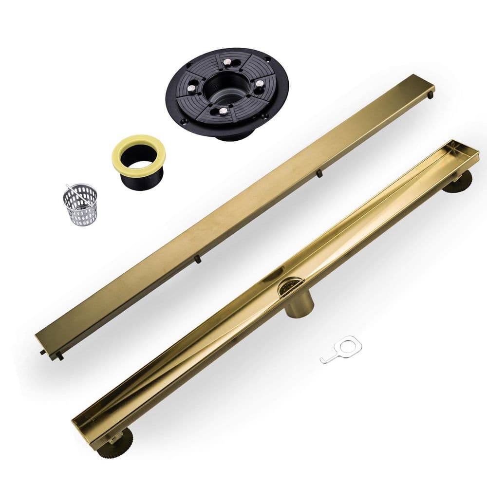AVITAS 32 in. Stainless Steel Linear Shower Floor Drain with Drain Base ...