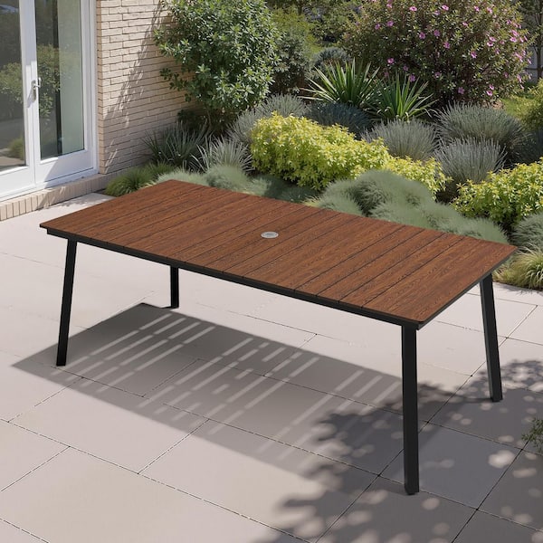 Crestlive Products 79.6 in. Brown Metal Frame Outdoor Dining Table with ...