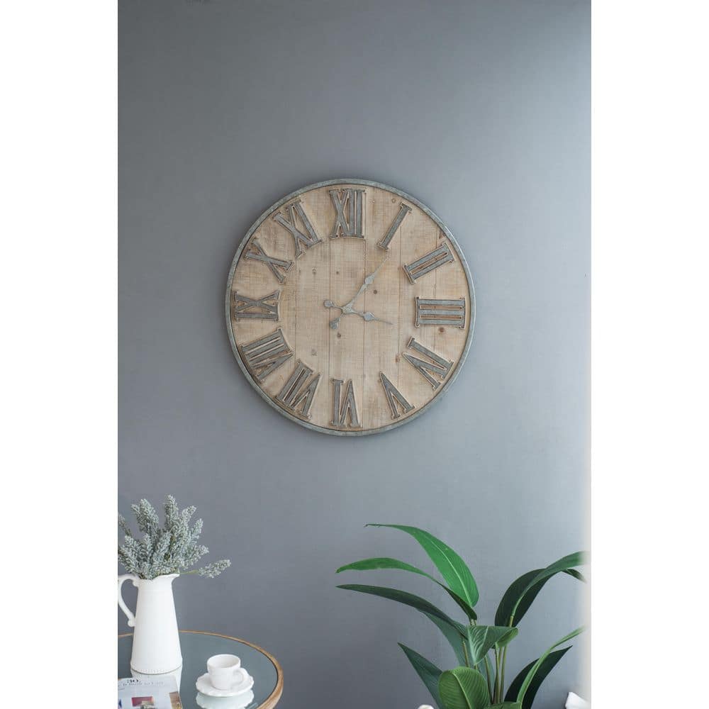 30 in. Round Farmhouse Brown Analog Wall Clock CKJY2811-B - The Home Depot