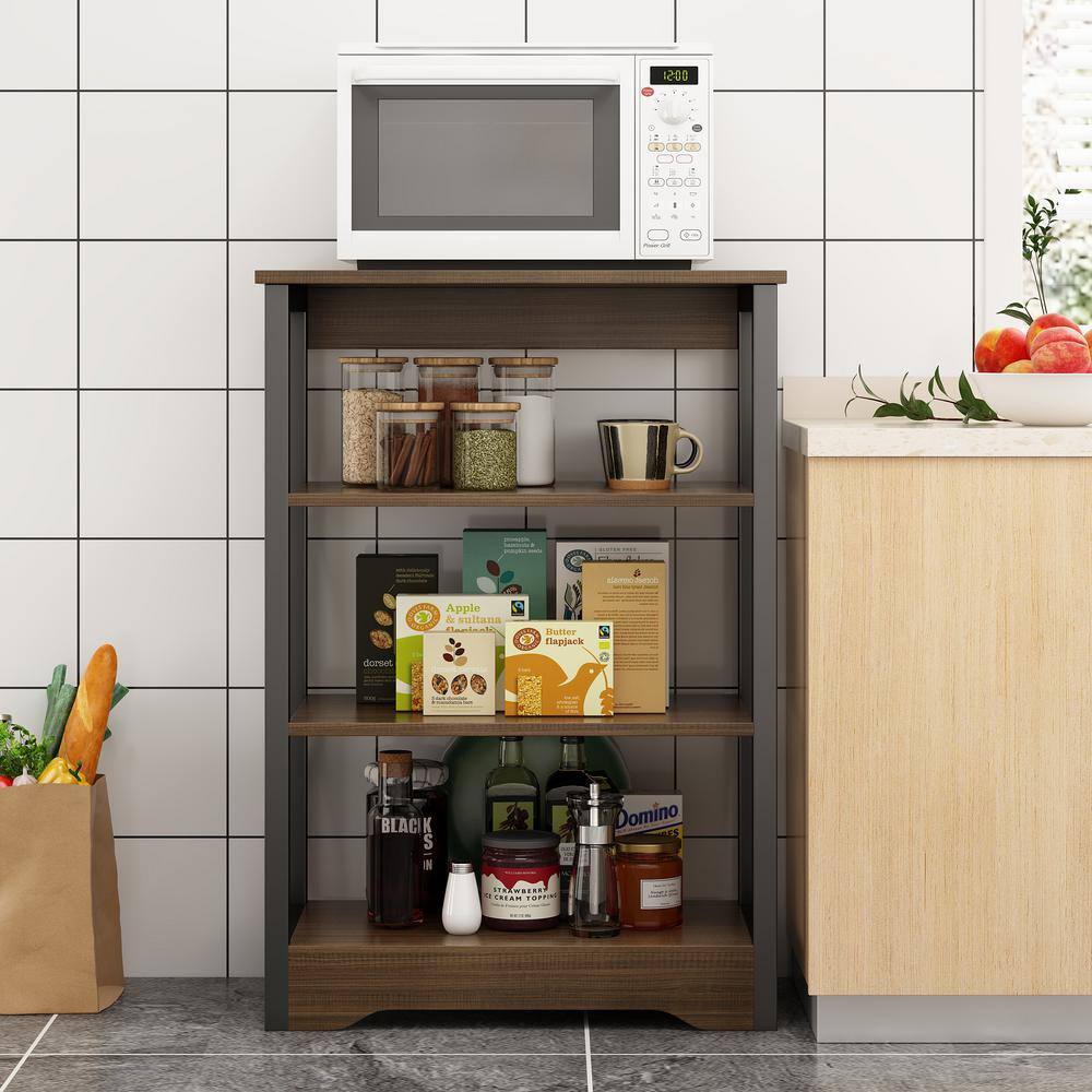 Logmey 4-Shelf Dark Walnut Kitchen Pantry Organizer Storage Shelves ...