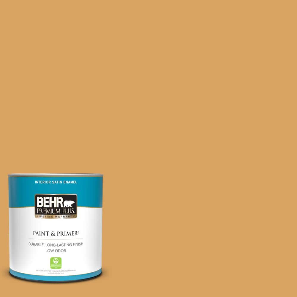 BEHR PREMIUM PLUS 1 qt. #MQ4-10 Amber Brew Satin Enamel Low Odor ...