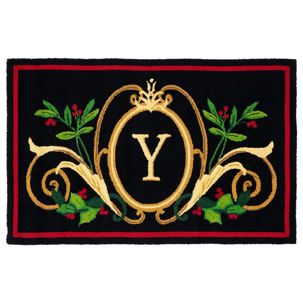 SAFAVIEH Monogram Black/Multi 3 ft. x 4 ft. "Y" Leaf Ornate Indoor ...