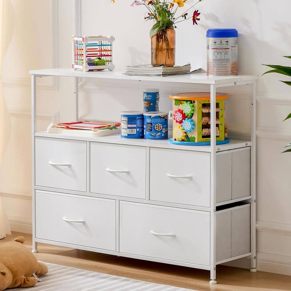 WONDER COMFORT Modern White 5-Fabric Drawer 11.8 in. Wide Chest of ...