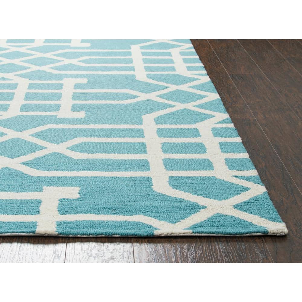 Rizzy Home Azzura Hill Teal Geometric 9 ft. x 12 ft. Indoor/Outdoor ...