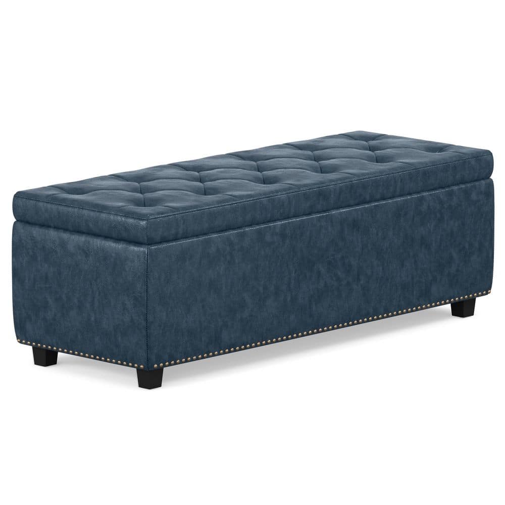 Simpli Home Hamilton 48 in. Wide Traditional Rectangle Storage Ottoman ...